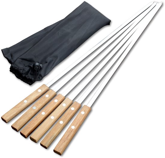 6 stuks - Spiesen - Barbecue spiesen - Met zak - 60cm - RVS - Houten handvat -... | bol