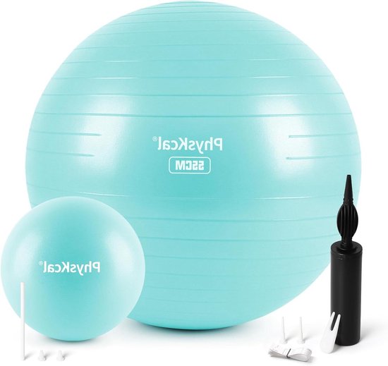 Gymnastiekbal 55 cm dik groen en 23 cm pilatesbal set anti-burst ...