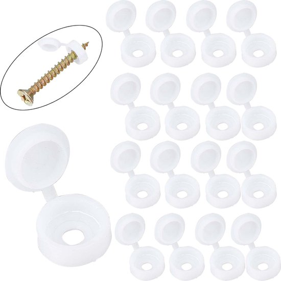 200 stuks witte vouwschroeven Snap Covers - Plastic Scharnierende Cover ...