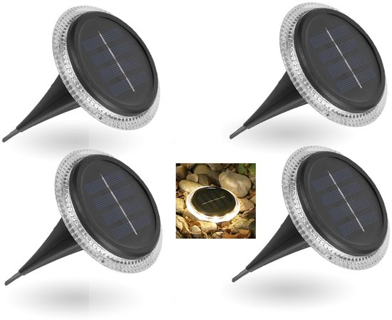 Solar Grondspots (4stuks) - met 16 LED Spotjes- Warm wit-RVS Grond ...
