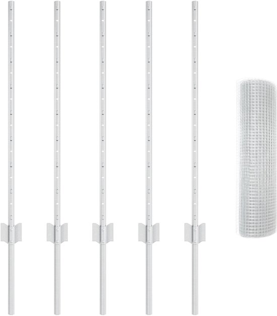 vidaXL - Gegalvaniseerd - Draadhek - met - 5 - U-Palen - Zilver - 0 ...