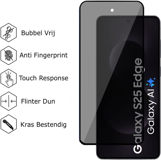 Book Case & Privacy Screenprotector geschikt voor Samsung Galaxy S25 Edge Hoesje... | bol