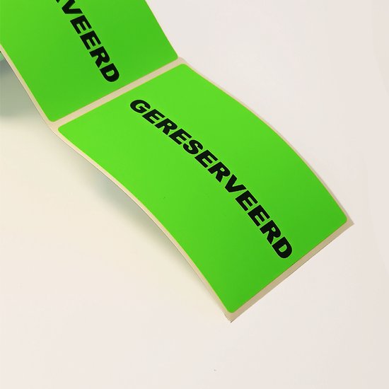 “GERESERVEERD” stickers op rol - 100 per rol - 70x100mm fluor groen | bol