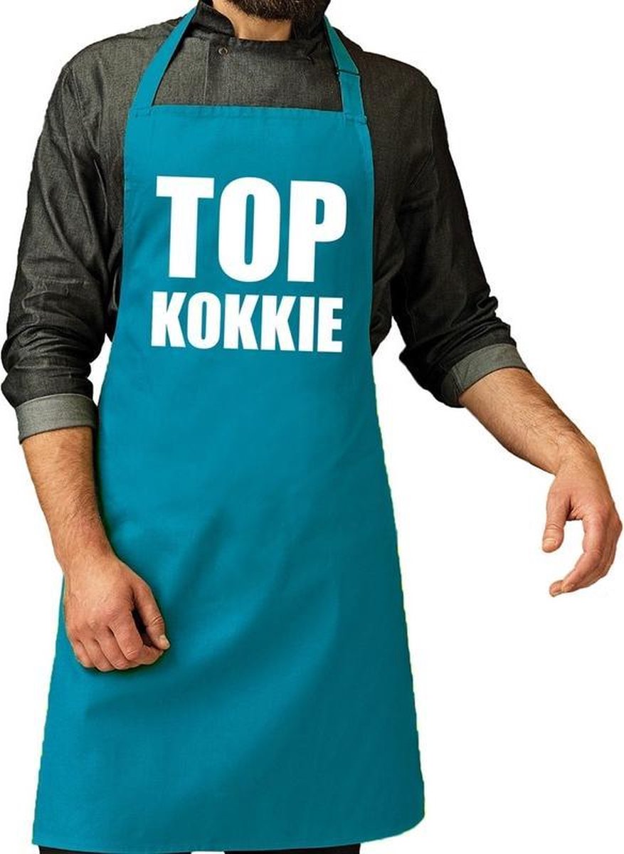 Top kokkie barbeque schort / keukenschort turquoise blauw voor heren ...