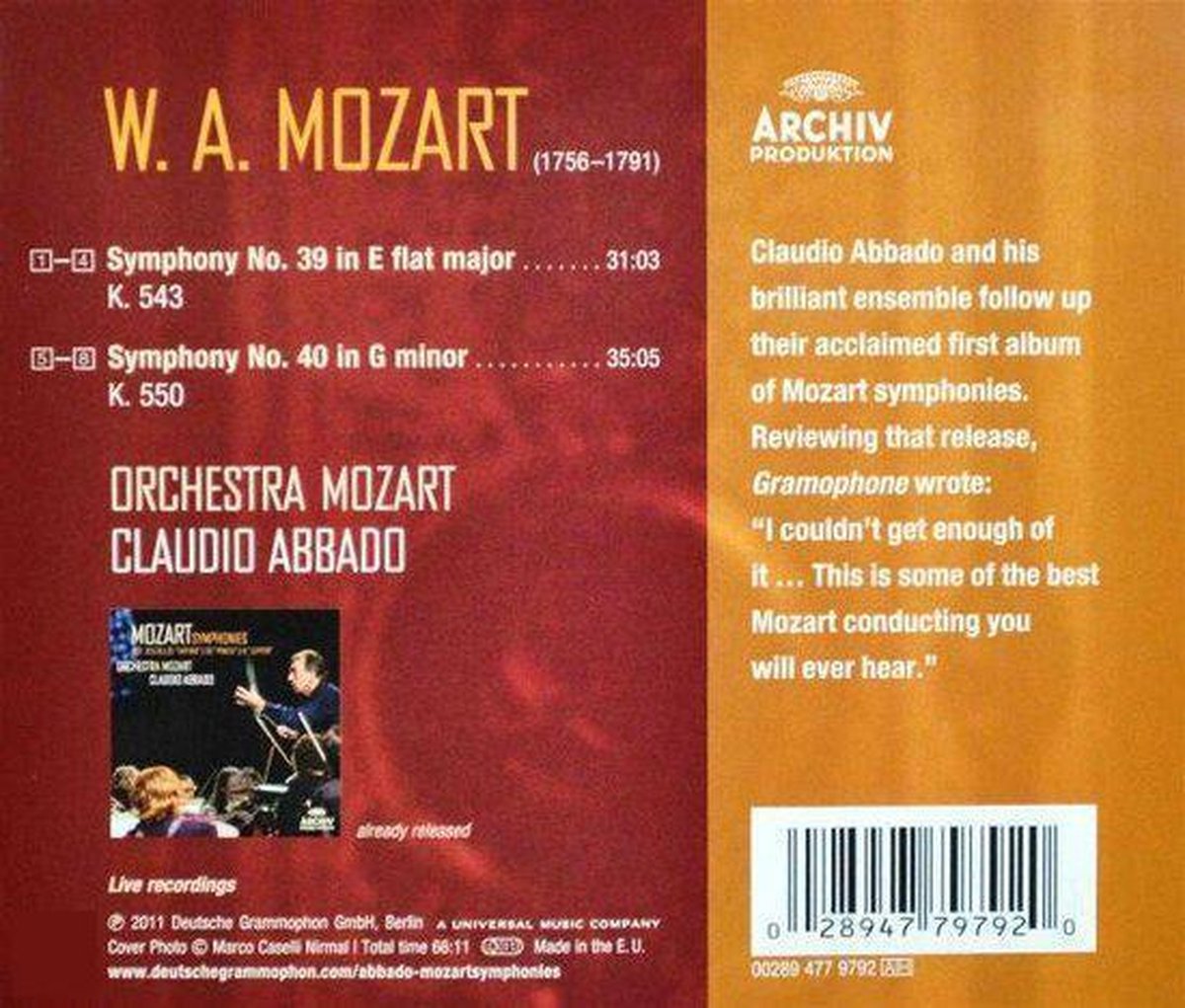 Claudio Abbado - Symphonies Nos.39 & 40, Orchestra Mozart | CD (album) | Muziek | bol.com