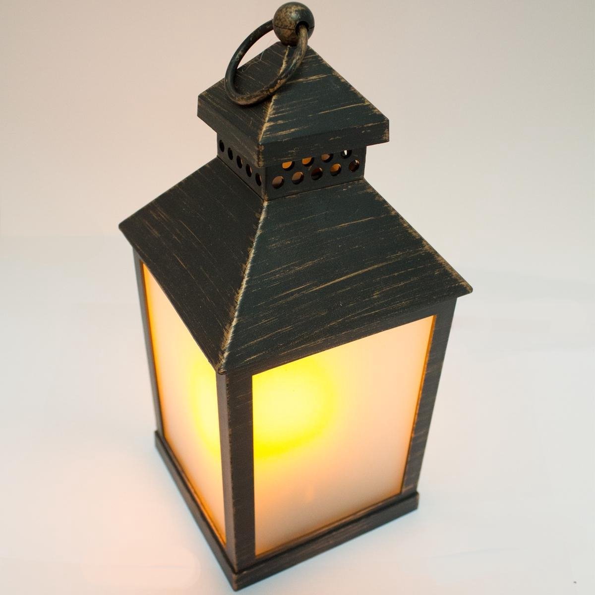 ComfortTrends Lamp Lantaarn Met brandende kaars - 10 x 10 x 23 cm | bol.com