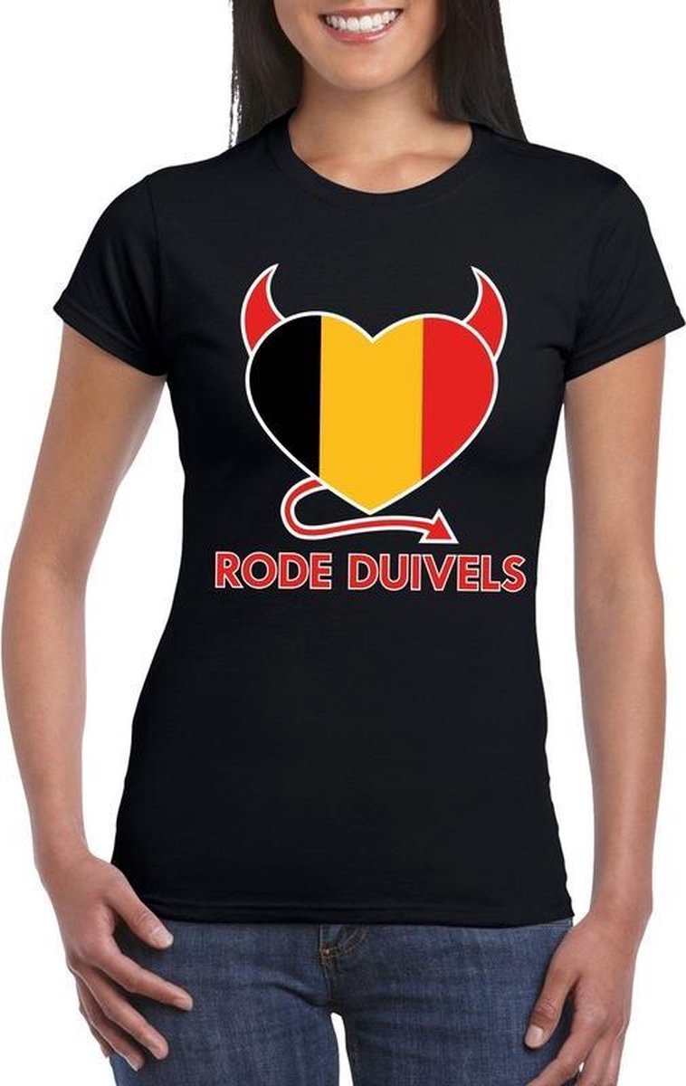 Zwart Belgie rode duivels hart supporter shirt dames XL | bol.com