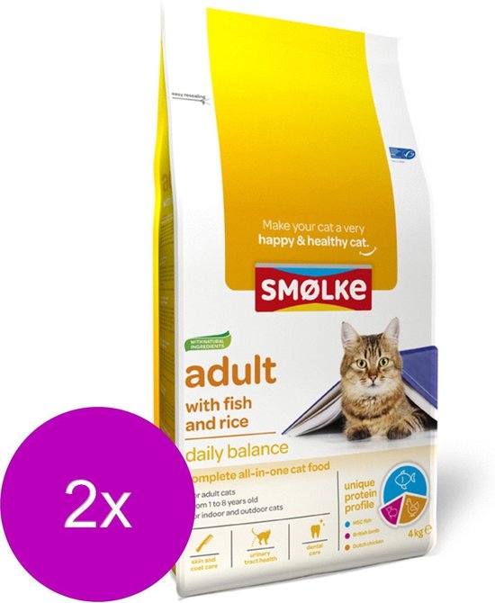 Smolke Cat Adult Vis&Rijst - Kattenvoer - 2 x 4 kg | bol.com
