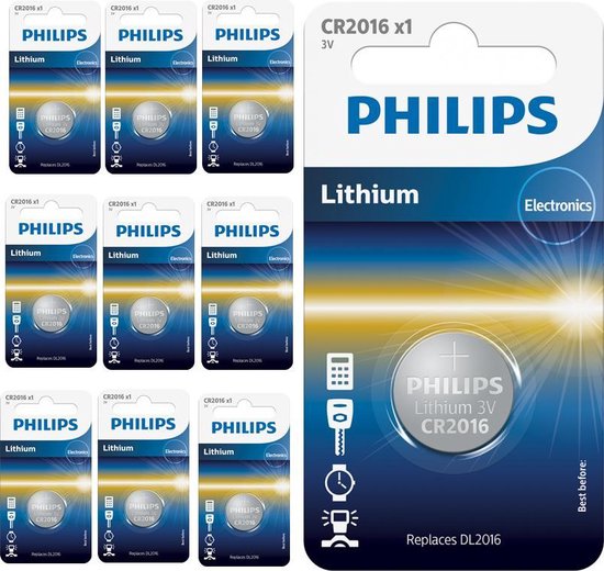 10 Stuks - Philips CR2016 3v lithium knoopcelbatterij | bol