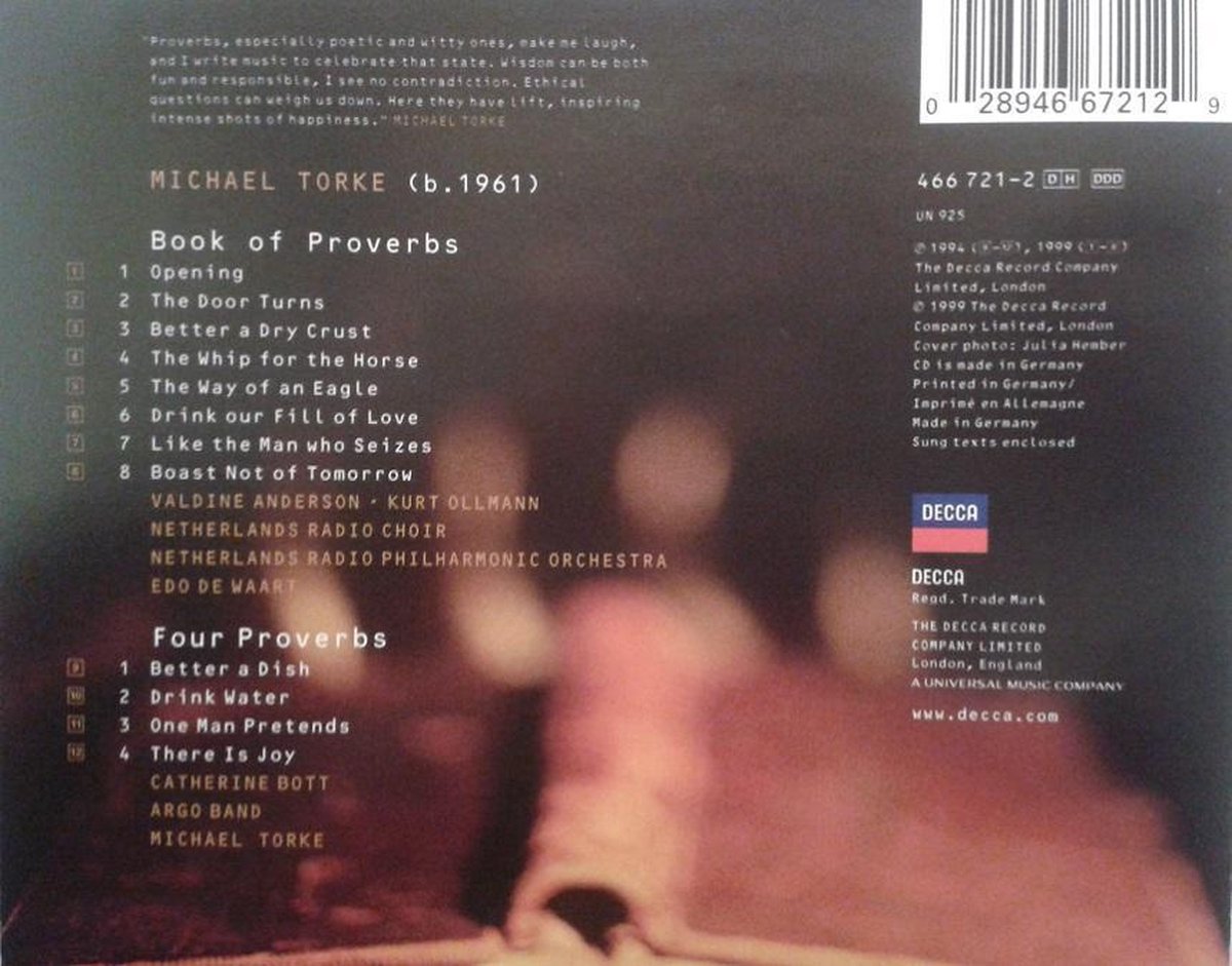 Torke: Book of Proverbs / Bott, Torke, De Waart, et al, Edo De Waart ...