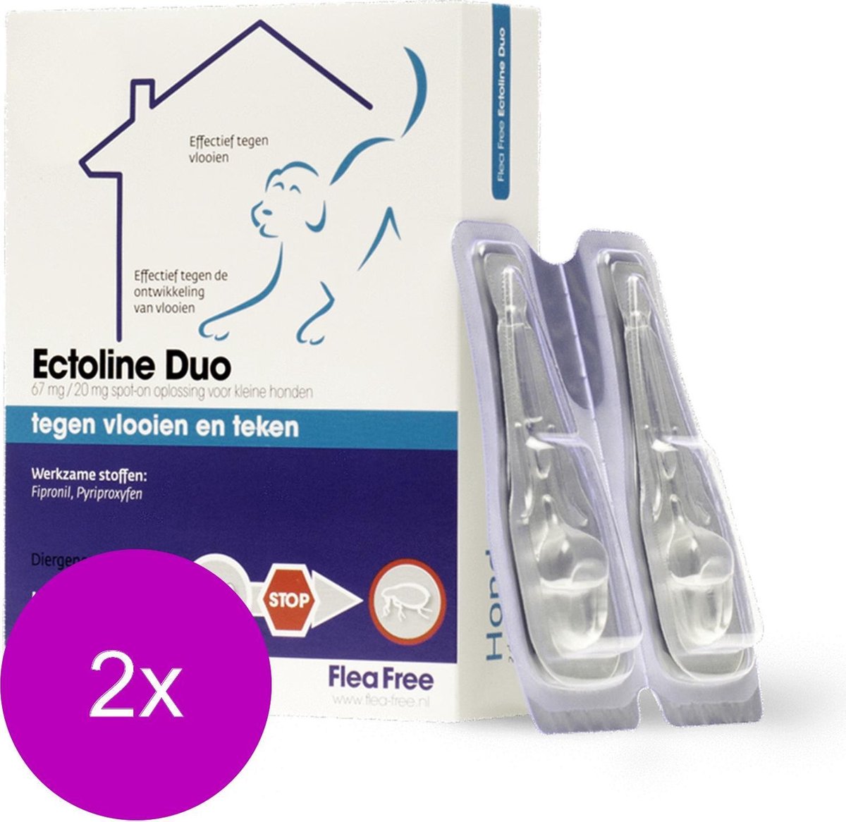 Flea Free Ectoline Duo Hond - Anti vlooien en tekenmiddel - 2 x 2 pip 2 ...