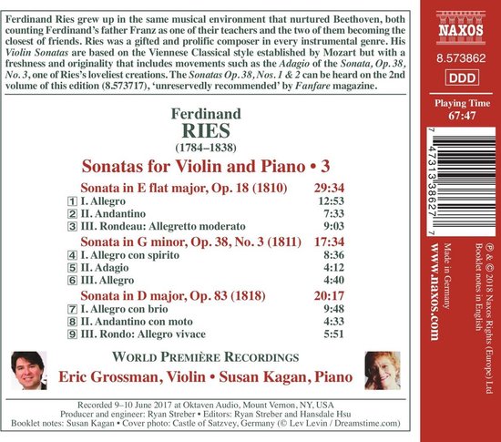 Susan Kagan Eric Grossman - Violin Sonatas, Vol. 3 (CD), Frank Peter ...