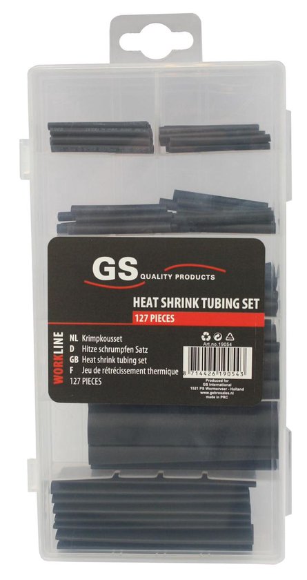 GS krimpkous set 127 stuks - 7 maten - Assortiment zwart - in Opbergbox ...