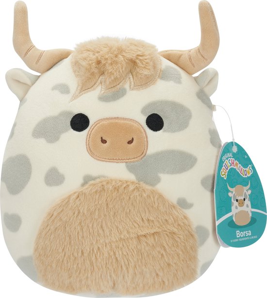 Squishmallows Borsa Grey Spotted Highland Cow 19cm Pluche | bol