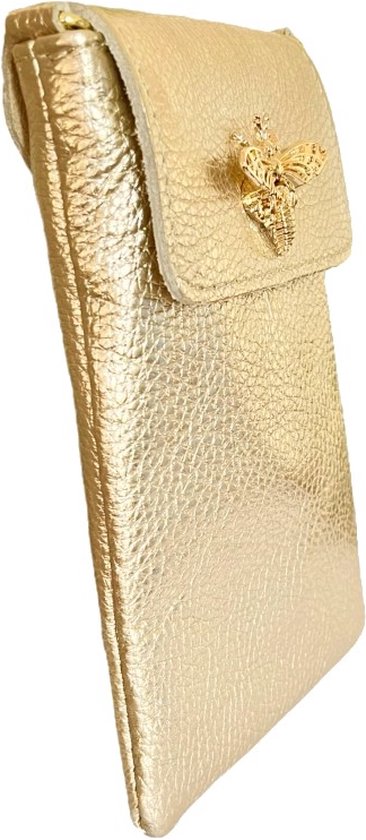 Gouden Leren Telefoontasje Metallic Bee - Leer Leder - Dames tassen ...