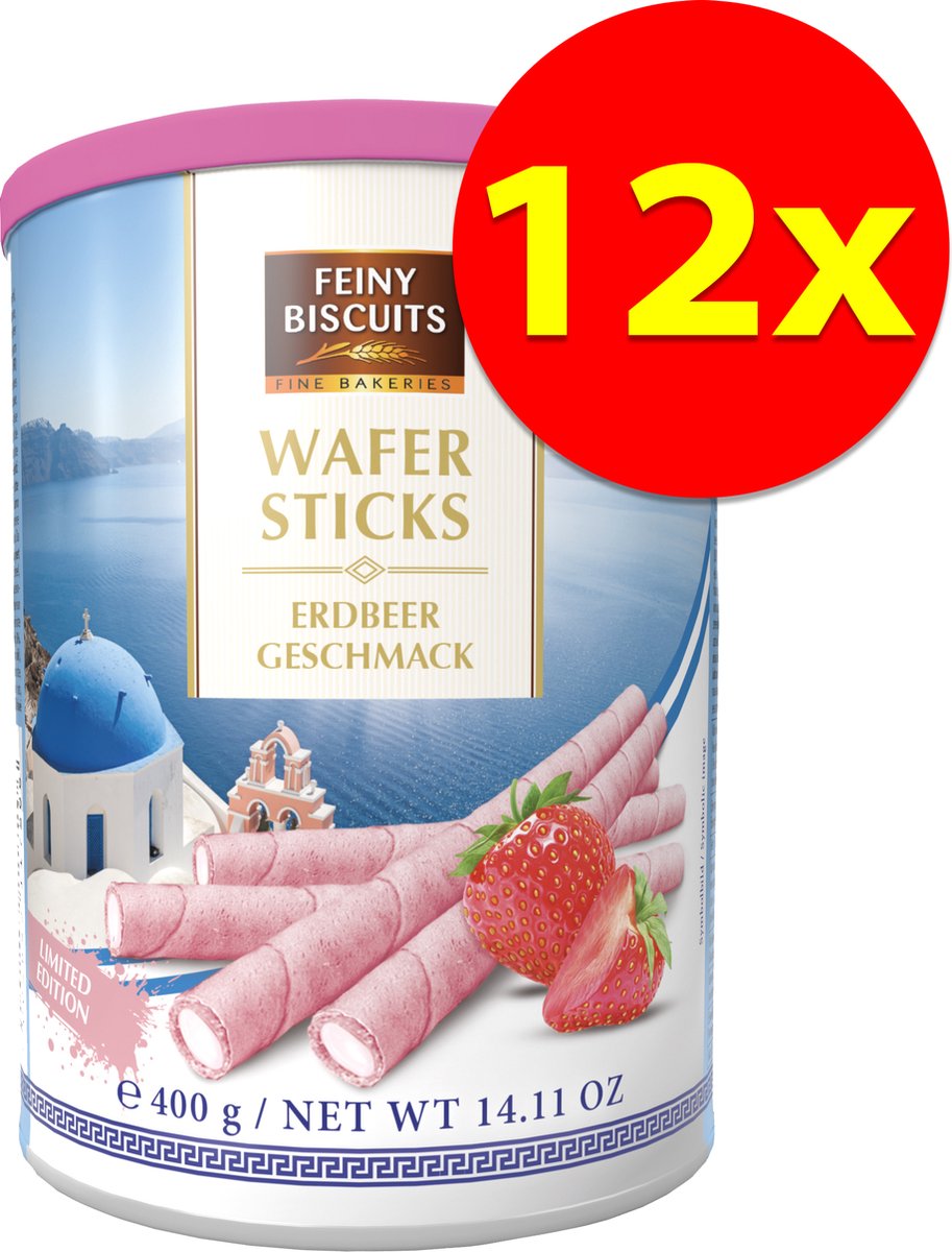 12 x Feiny Biscuits Wafelrolletjes Met Aardbeismaak 400g - XL ...
