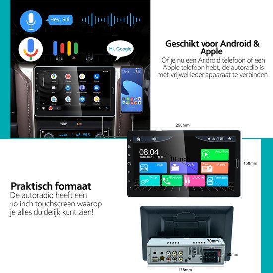Deluqse 1 Din Autoradio - 10inch Scherm - Carplay - Android - Autoradio ...