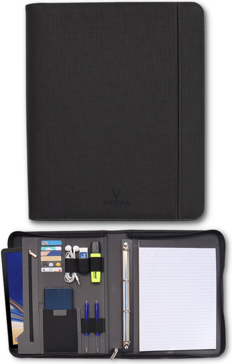 Vultera - Schrijfmap A4 met ritssluiting - Conferentiemap - Schrijfblok ...