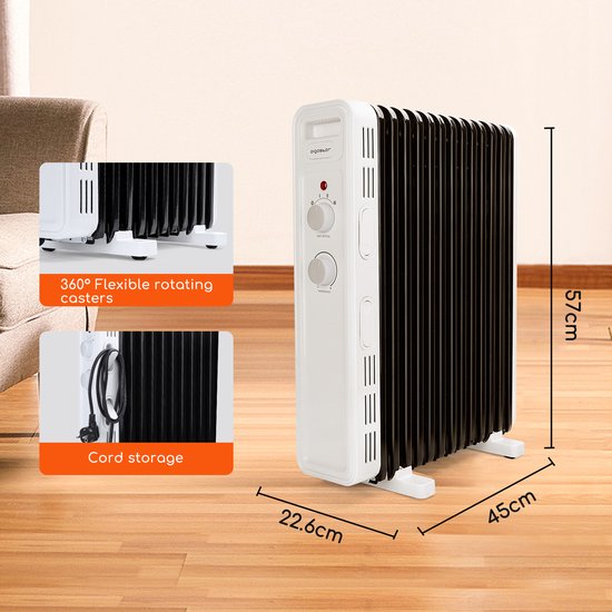 Aigostar Hubery 33ZDK - Oliegevulde radiator kachel - 2500W - 3 standen ...