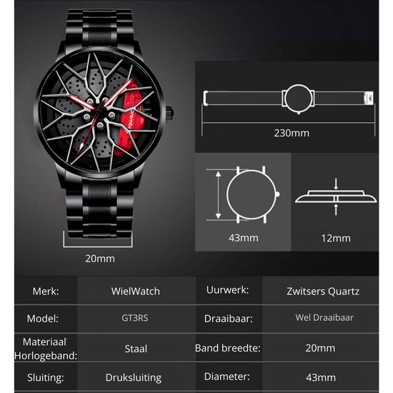 WielWatch - Horloge Porsche/Brembo - Sportauto - Horloges met stalen ...