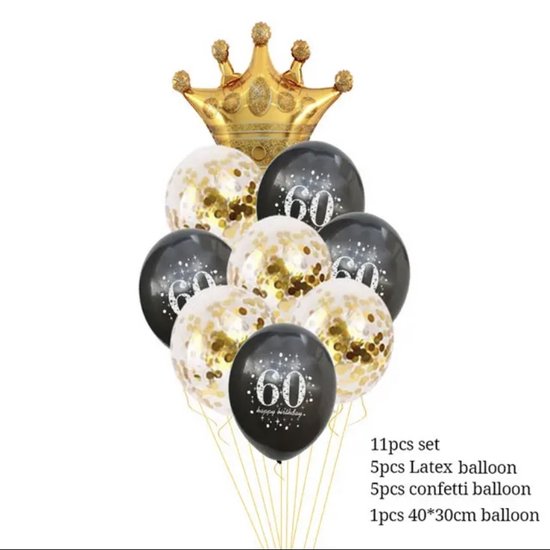 60 Jaar Ballonnen Set - Zestig Jaar - Kleur: Goud & Zwart ...