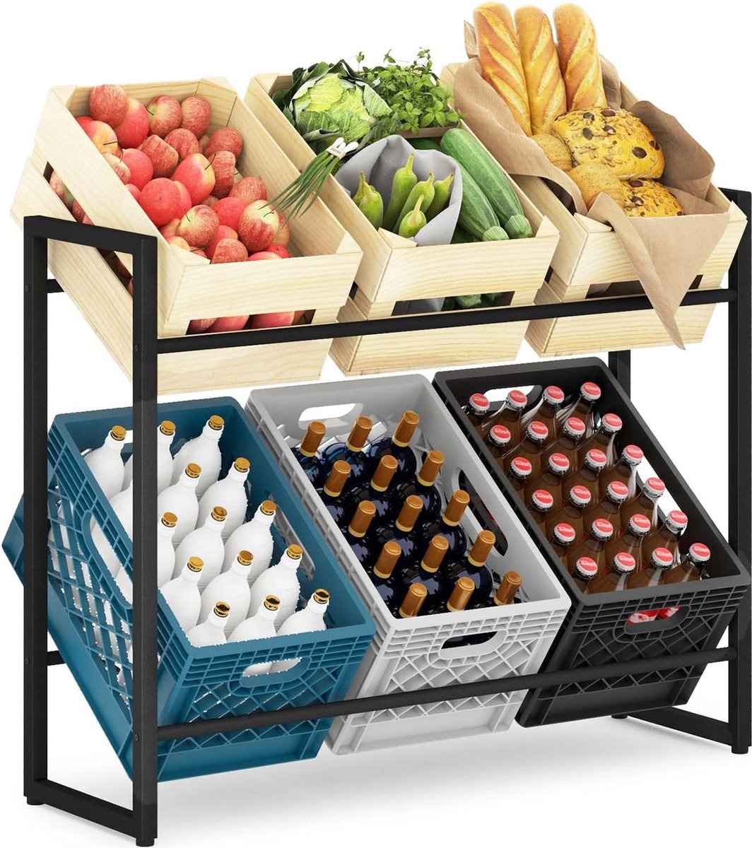 Drankrek met 6 kratten, rek voor in de keuken, kistenstandaard ...