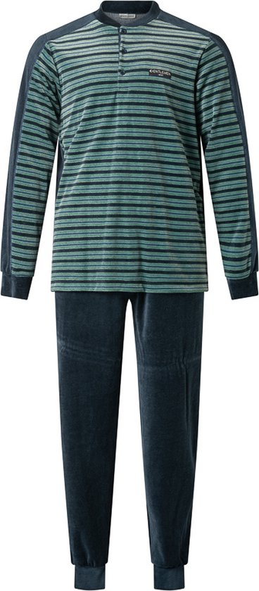 Gentlemen velours Heren pyjama - Ronde hals - Ben - M - Blauw. | bol