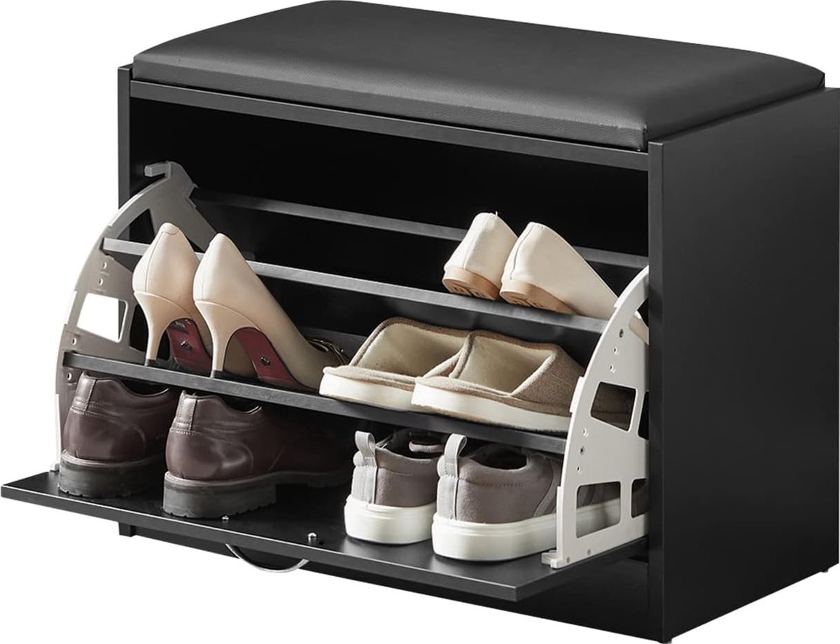 Schoenenbank met zitkussen - Schoenenrek Schoenenkast met Zitvlak ...