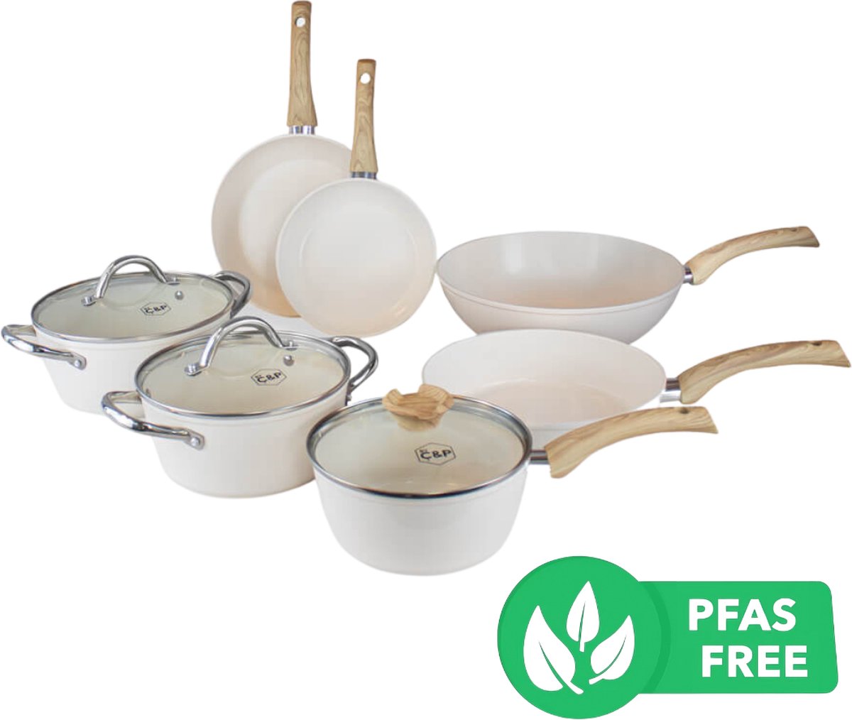 BY C&P - Go Ivory Pannenset 7-delig - Inductie - PFAS vrij - RVS ...
