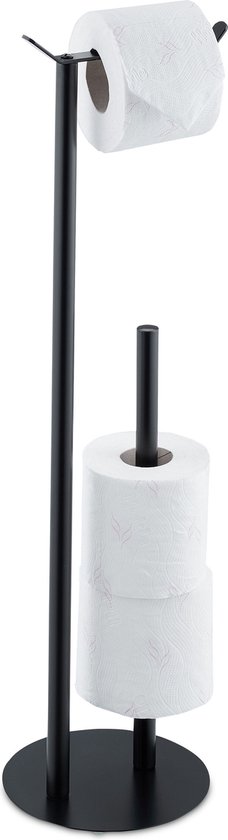 WC rolhouder staand - Reserverolhouder voor 3 rollen - Staal - Zwart | bol