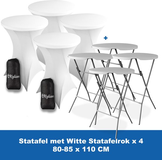 Statafel x 4 + Statafelrok Wit x 4 - ∅ 80-85 x 110 cm – Statafels Inklapbaar – Robuust... | bol