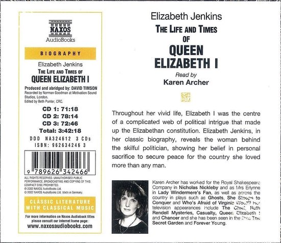 Elizabeth Jenkins - Queen Elizabeth 1 (3 CD), Elizabeth Jenkins ...