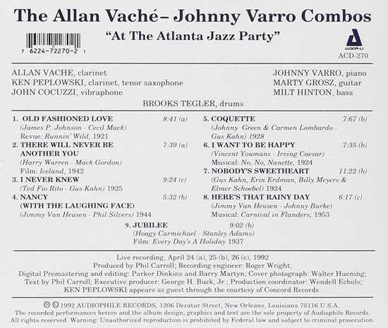 Allan Vaché & Johnny Varro Combos - At The Atlanta Jazz Party (CD ...