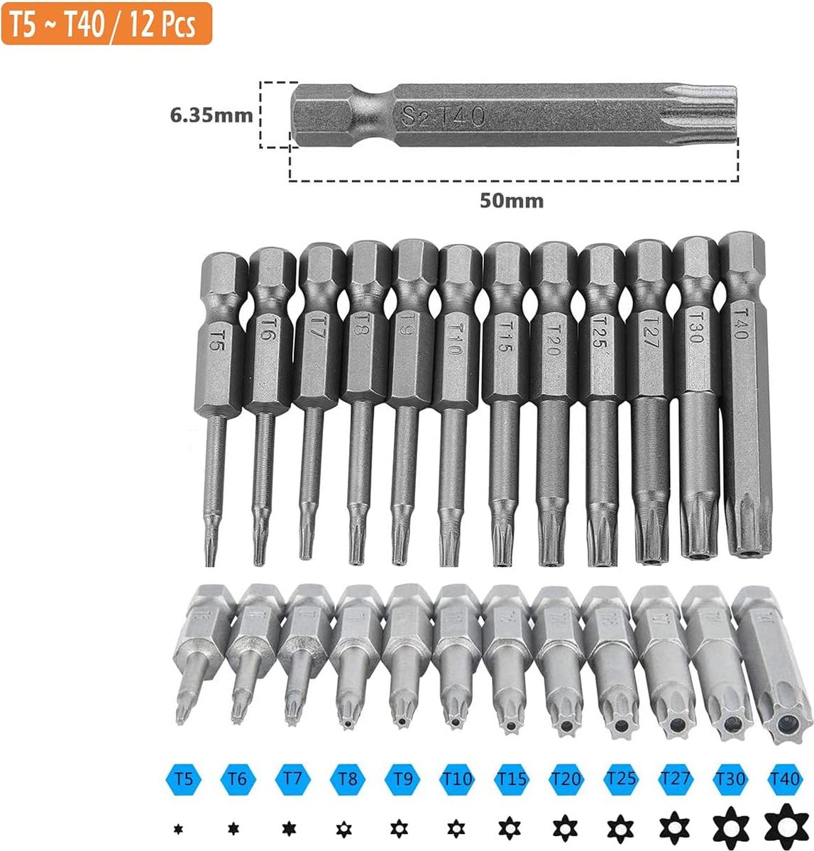 schroevendraaierbits, 12 stuks S2 stalen magnetische ...