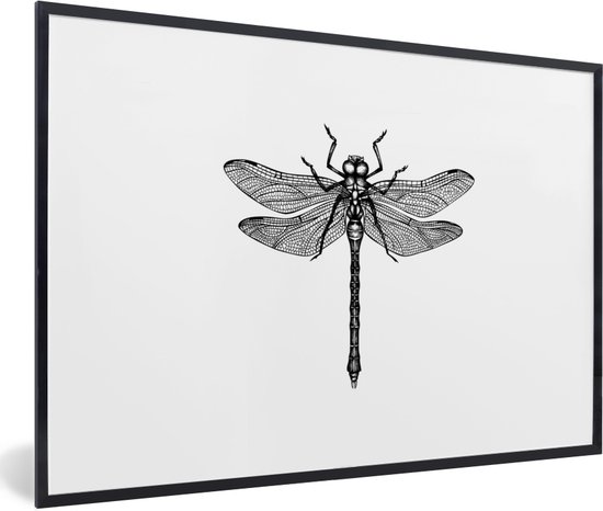 Fotolijst incl. Poster Zwart Wit- Libelle - Insecten - Retro - Zwart ...