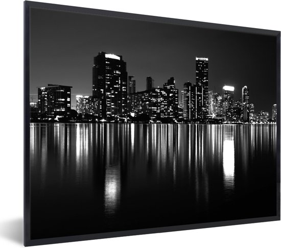 Fotolijst incl. Poster - New York - Skyline - Nacht - 80x60 cm ...