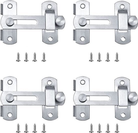 4 stuks schuifgrendels, deurgrendel, vergrendeling, roestvrij stalen ...