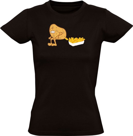 Poepende aardappel, zo worden frietjes gemaakt Dames T-shirt - eten ...