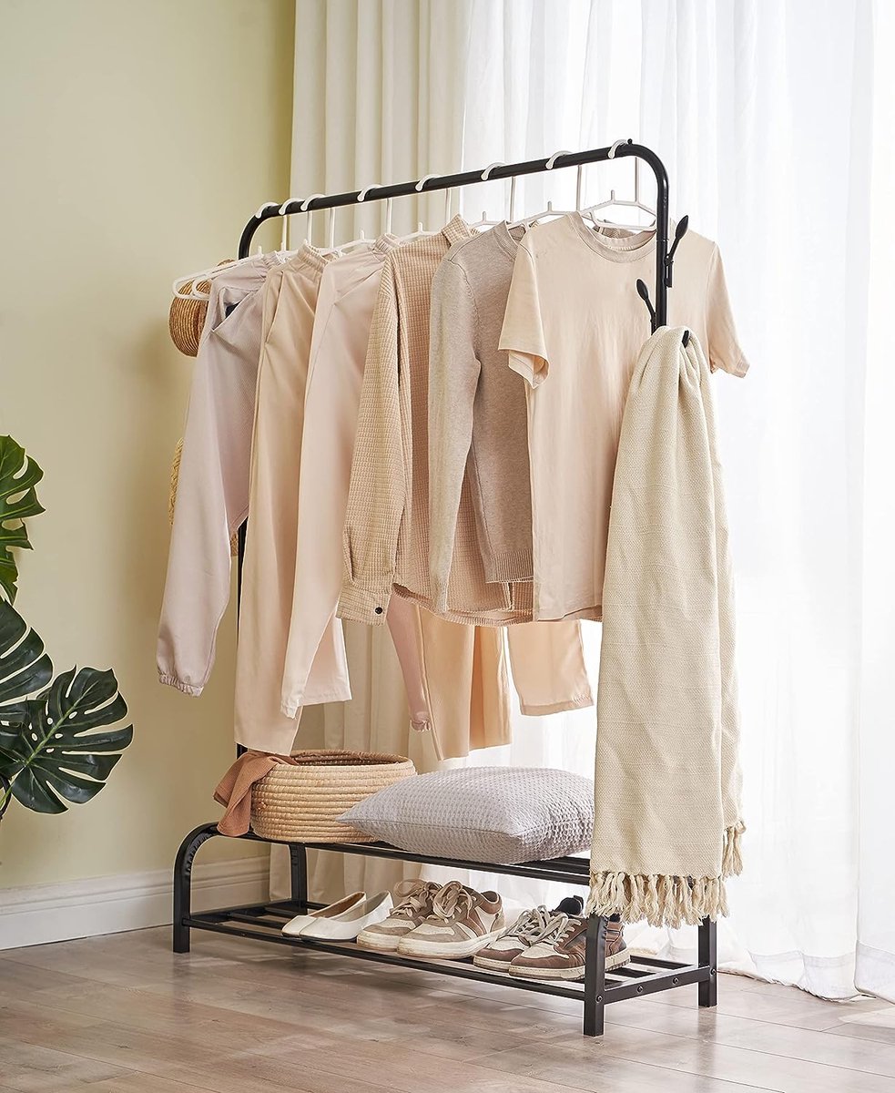 Kledingrek, garderobestandaard, stabiele kledingstang met 6 haken en 2 ...