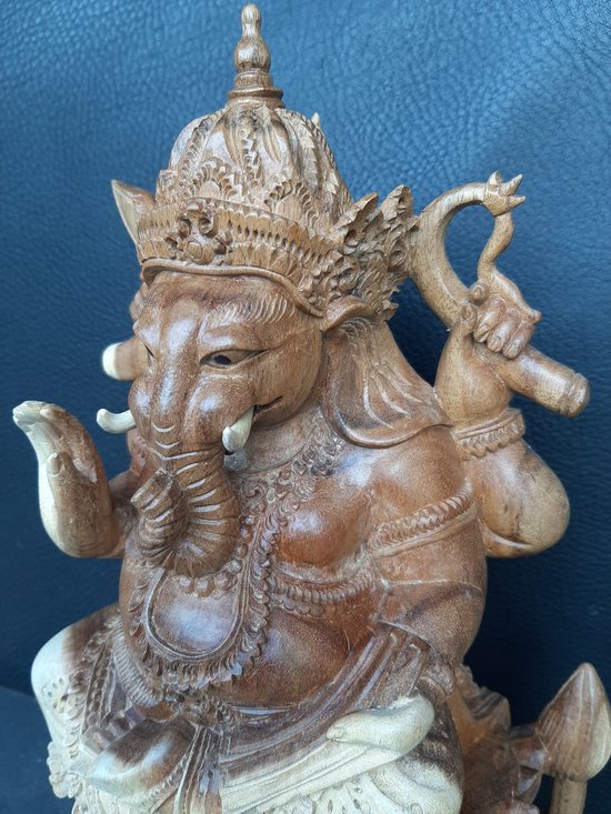 Statue en bois de Ganesh/Ganapati fait main/Inde/Asie | bol