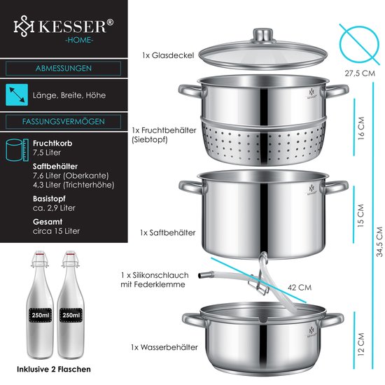 KESSER® Stoompan 15 liter Steamer inclusief 2x Fles voor Fruit en ...