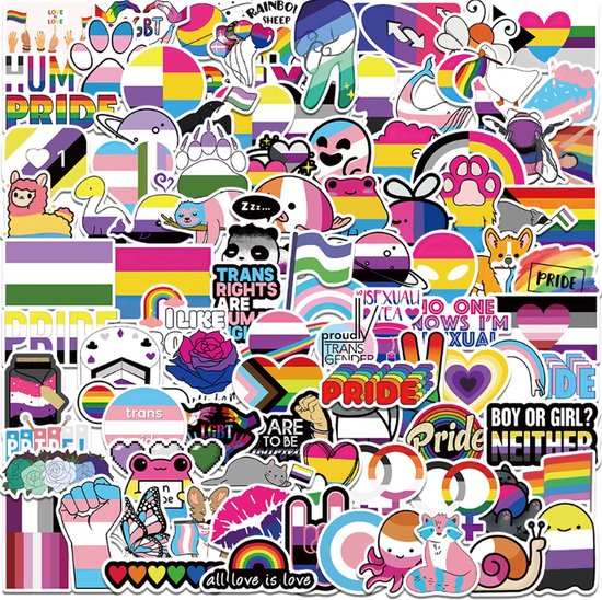 Heble® - LGBTQ-Pride-Stickers: 50 stuks - Regenboogvlag, Gay Pride, Skateboard, Bullet... | bol