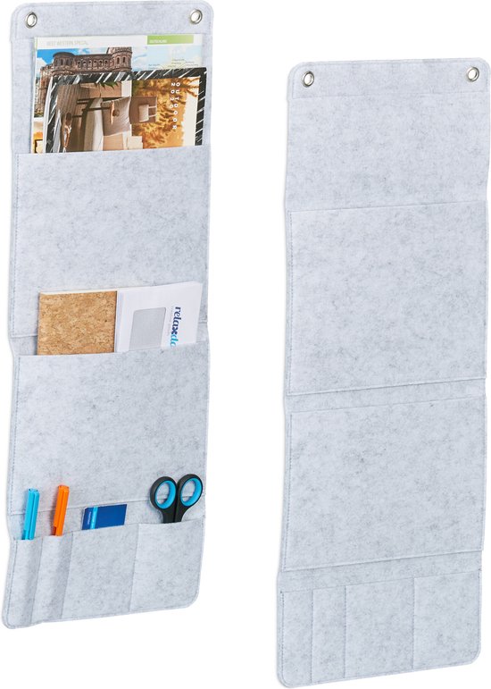 hangende opberger - set van 2 - 6 vakken - 64,5 x 25 cm - wand organizer - deur - vilt | bol