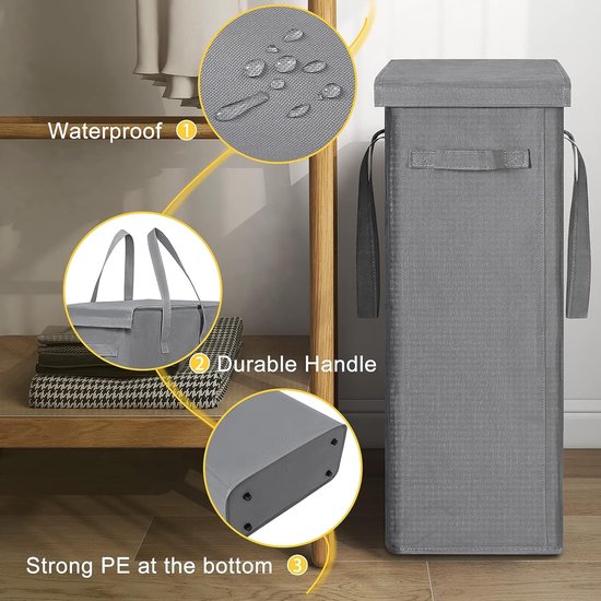 Slanke wasmand met deksel 58L hoge dunne wasmand ademend opvouwbaar hoge smalle waszak... | bol