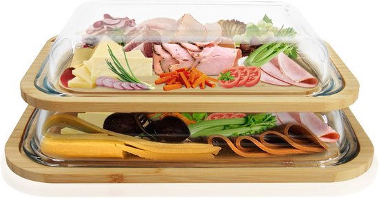 Exclusieve 1 l en 1,6 l set van 2 vleeswarendozen voor koelkast glas ...