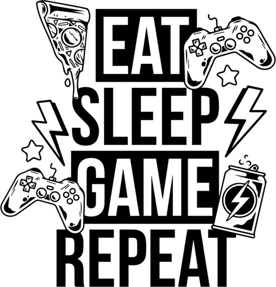 Nooby Game Sticker - Eat Sleep Game Repeat - Muursticker | bol