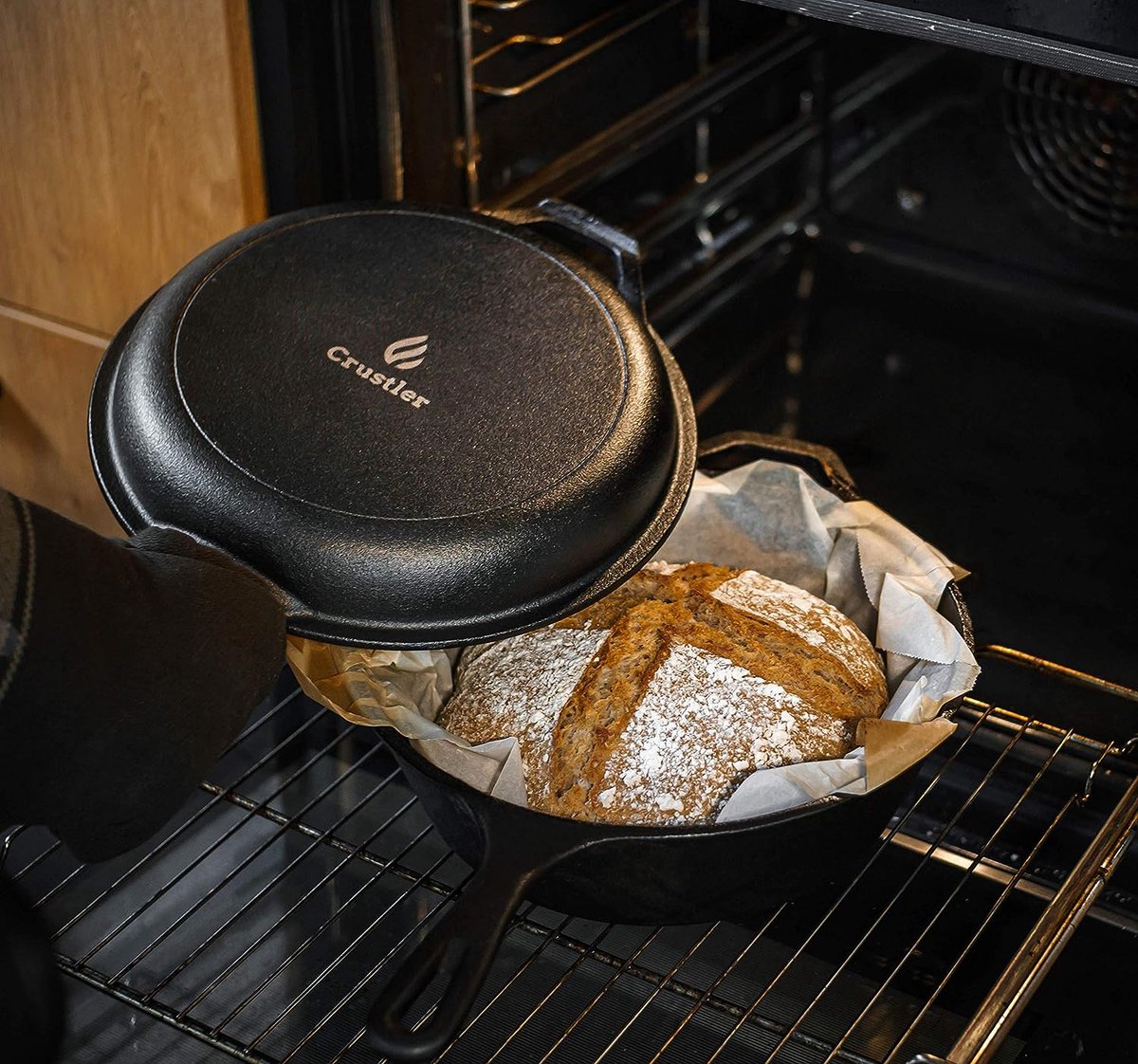 Gietijzeren pan 2-in-1 met pan als deksel om brood te bakken, 26 cm, 3 ...