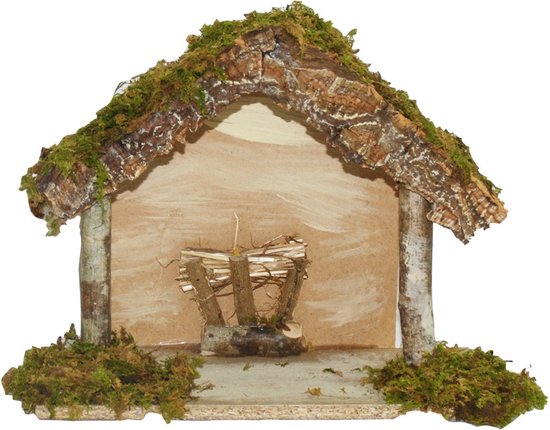 Euromarchi lege kerststal - zonder figuren - L25 x B13 x H21 cm -hout | bol