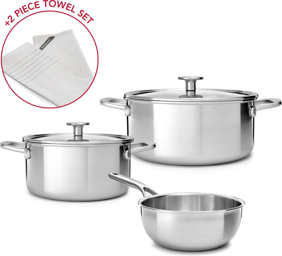 KitchenAid Multi-ply 3 delige kookpannenset met gratis keukendoeken | bol