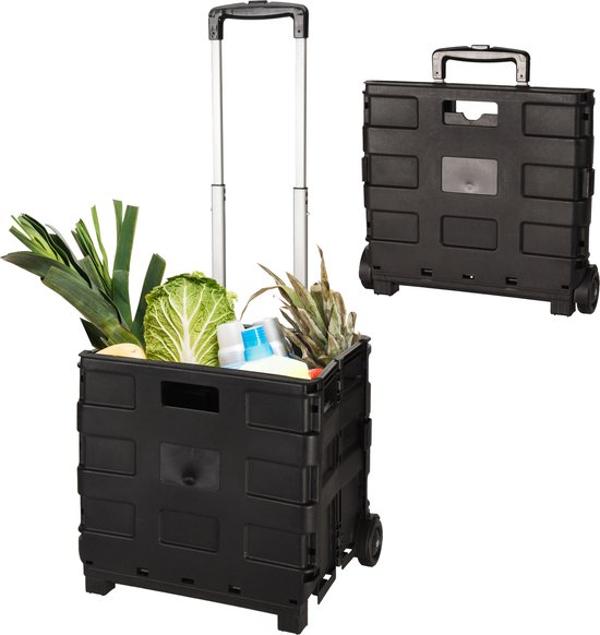 Trolley met vouwkrat – Vouwkrat - Boodschappenkrat - Inklapbaar | 30L | bol
